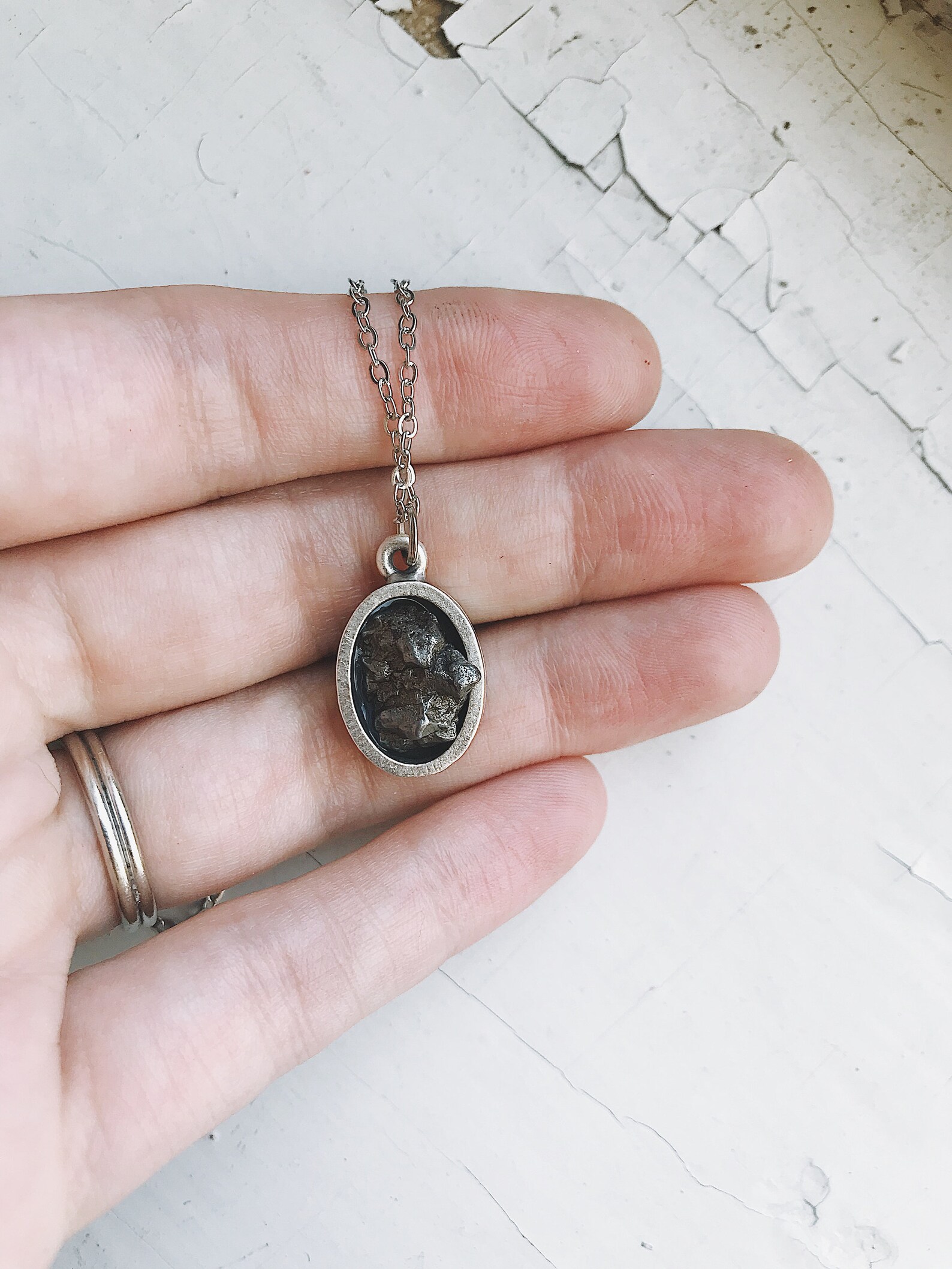 Authentic Meteorite Necklace Silver Oval Pendant With Raw | Etsy
