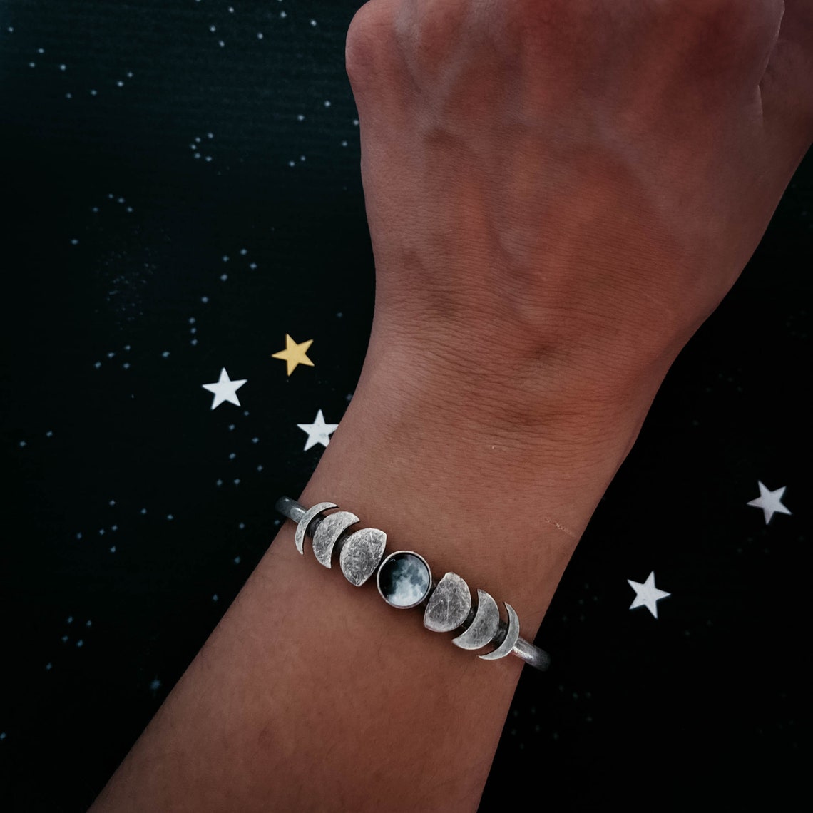 My Moon Phase Cuff Bracelet - Lunar Bangle in Gold or Silver Tone ...