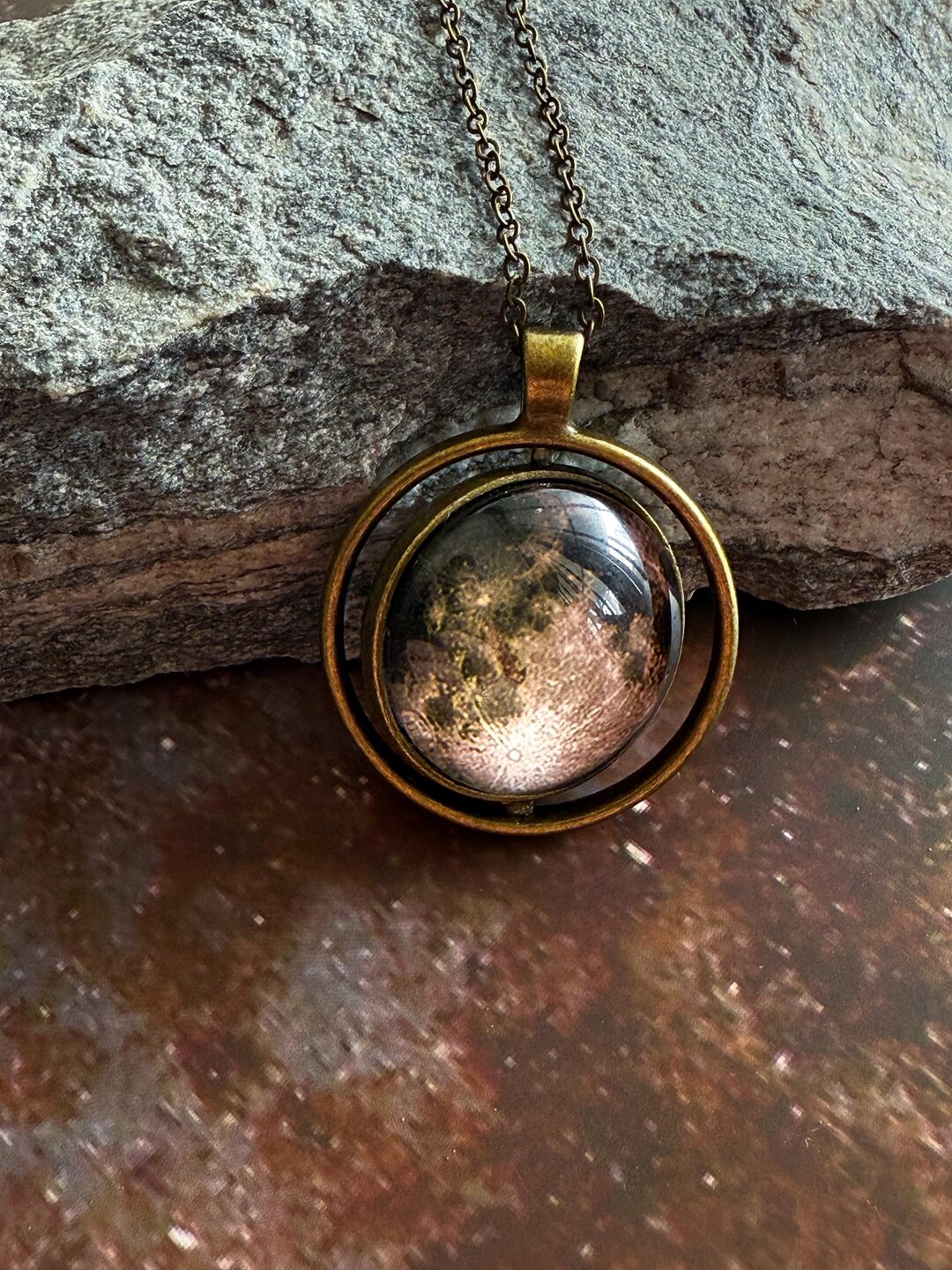 New Moon Fidget Pendant Necklace - Double Sided Lunar Phase Pendant ...
