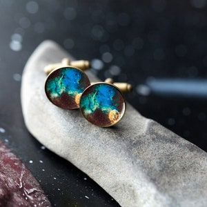 Galaxy Cuff Links - Silver or Bronze - Simple Solar System Planet and ...