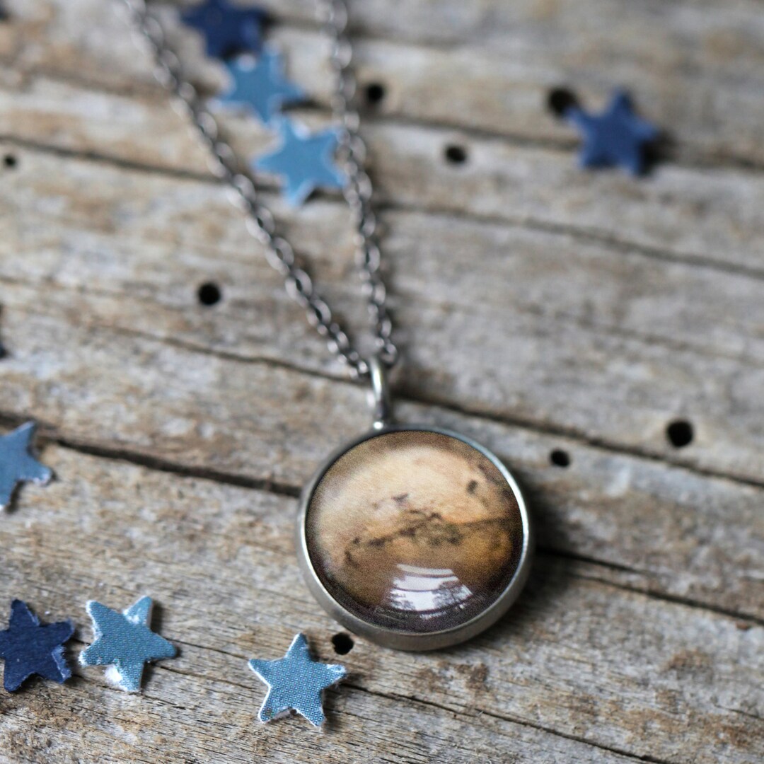 Mars Planet Pendant - Galaxy Space Necklace - Gunmetal or Bronze ...