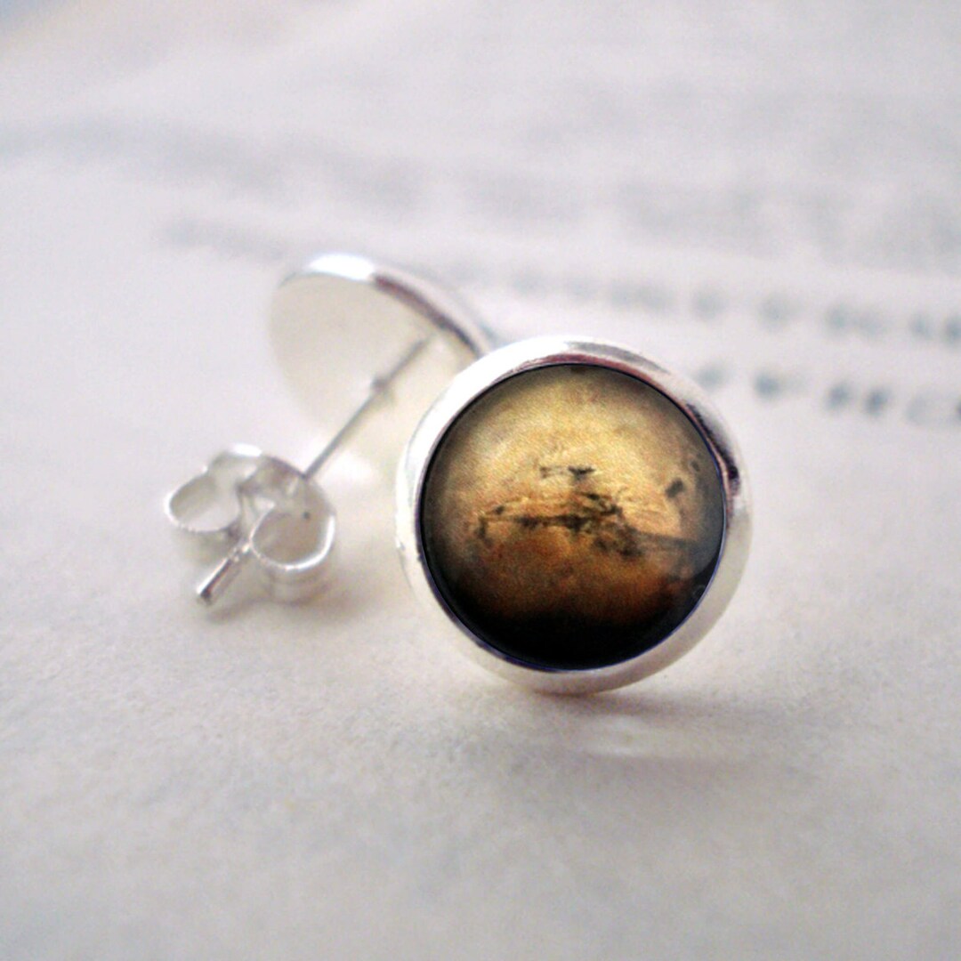 Mars Earrings - Tiny Silver Petite Solar System Planet Studs- Galaxy ...