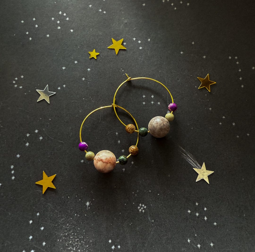 CLEARANCE Jupiter and Galilean Moons Jasper Bead Hoop Earrings ...