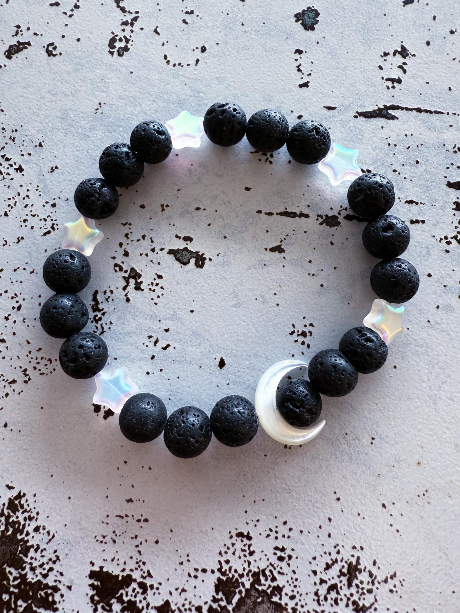 Crescent Moon Bead Bracelet - Natural Lava Bead Bracelet - Essential ...