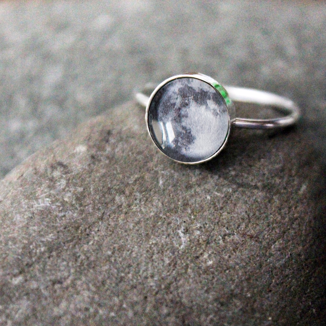 Full Moon Lunar Sterling Silver Stacking Ring - Galaxy Space Jewelry ...