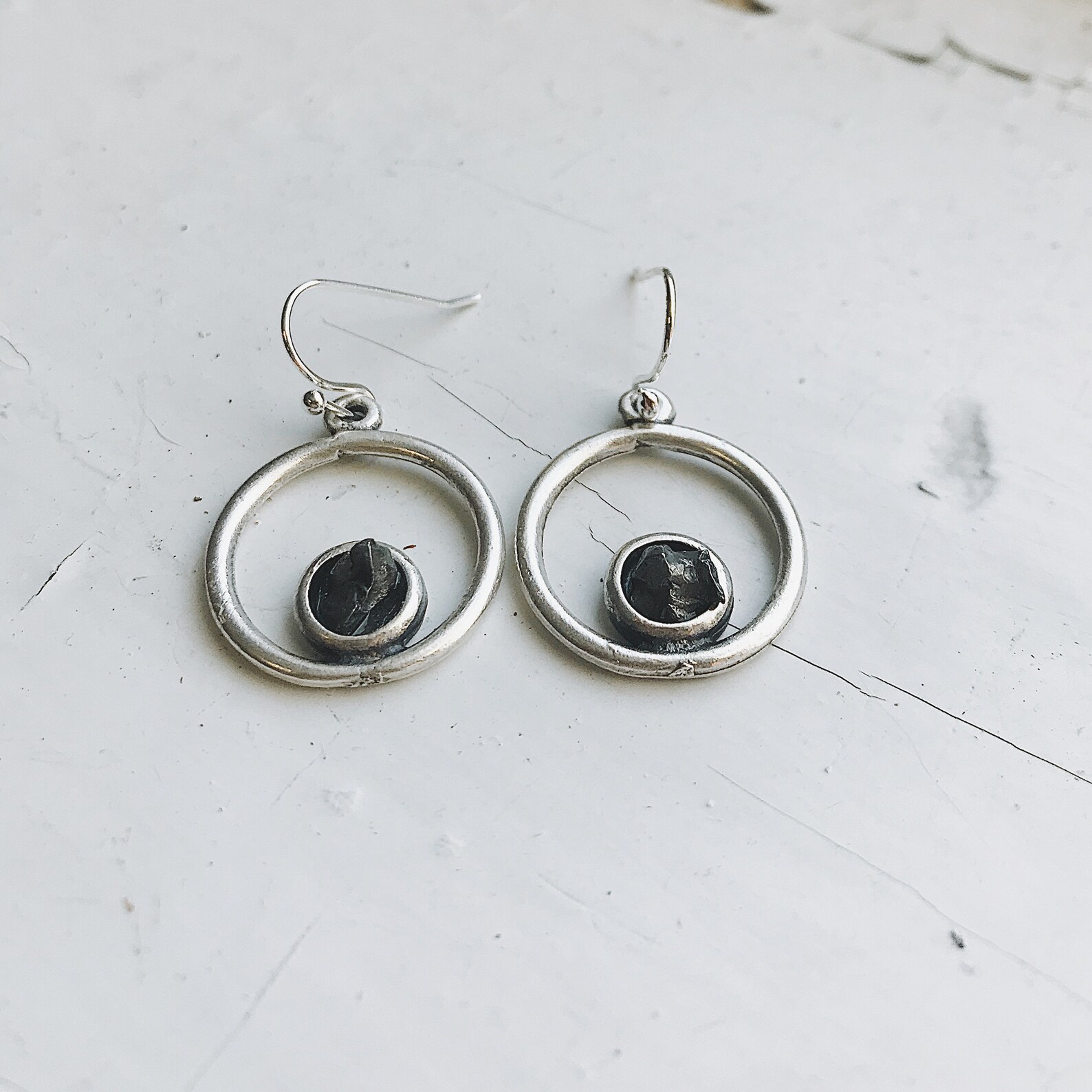 Authentic Meteorite Earrings Circle Shaped Silver Dangle | Etsy