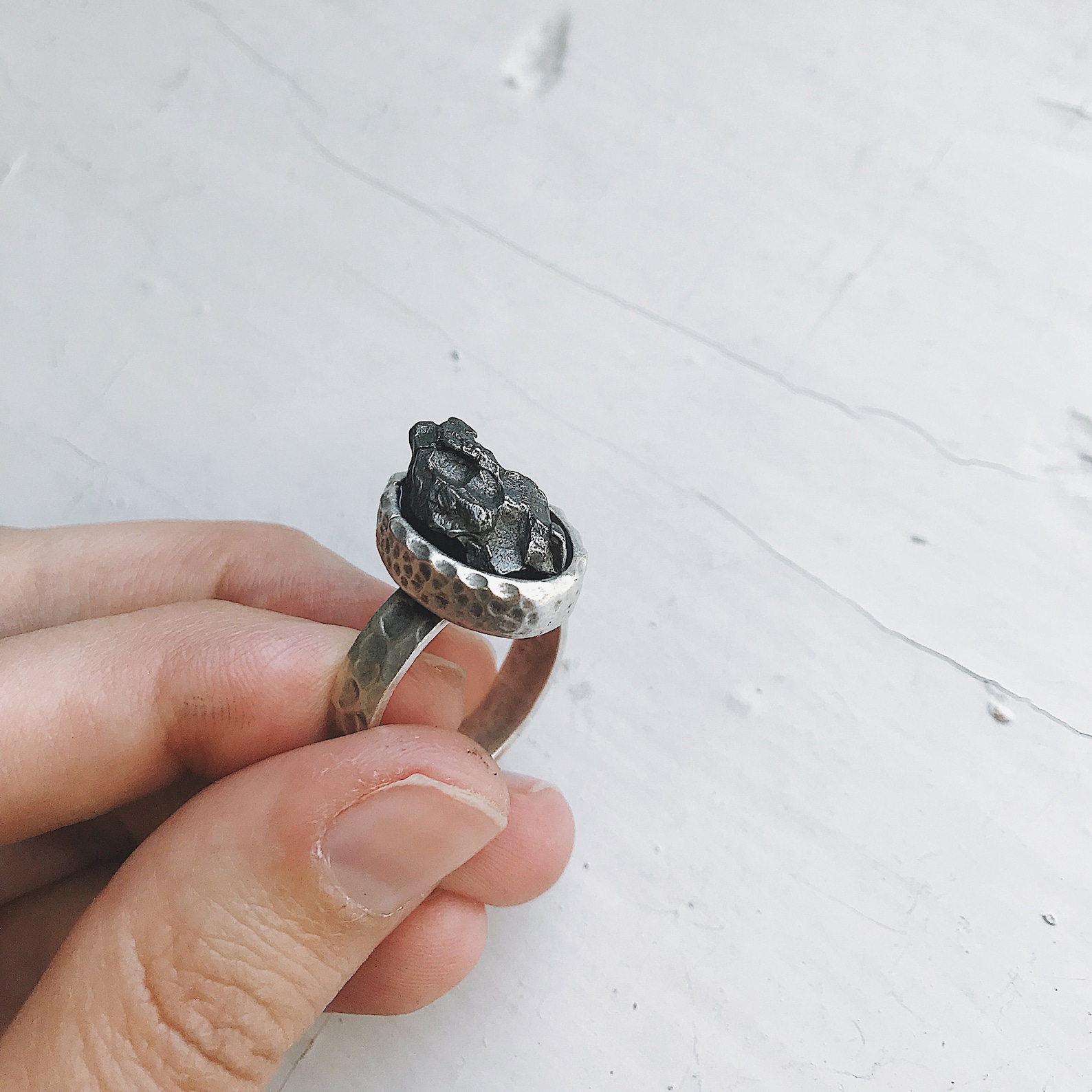 Authentic Meteorite Ring - Silver Oval Adjustable Ring With Raw Genuine ...