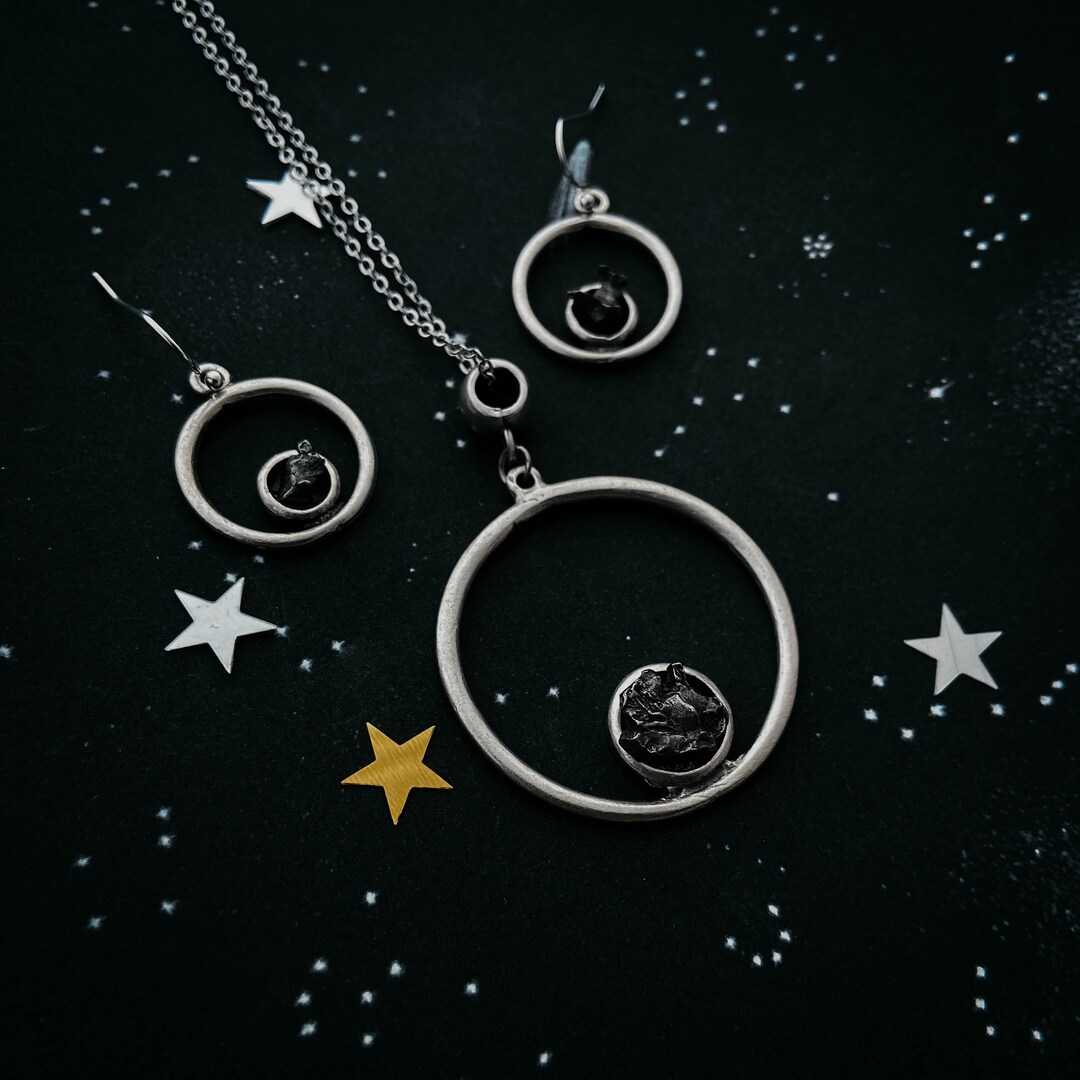 Silver Circle Meteorite Jewelry Set - Authentic Meteorite Celestial ...
