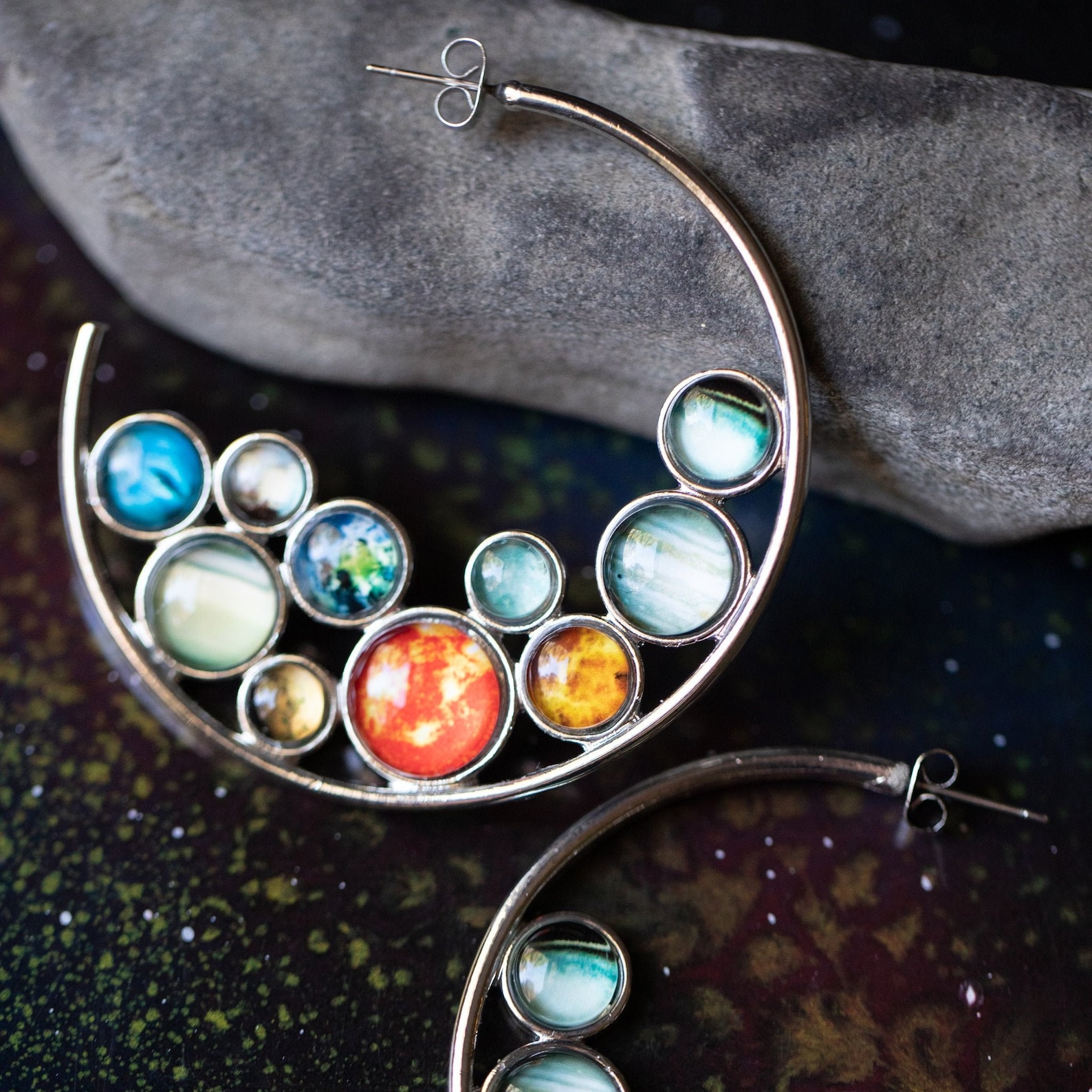 Solar System Hoop Earrings - Large Bold Earrings With Glass Planet ...