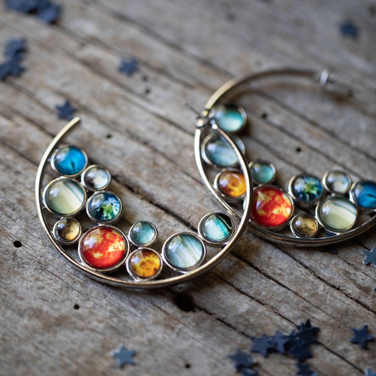 Solar System Hoop Earrings - Large Bold Earrings With Glass Planet ...