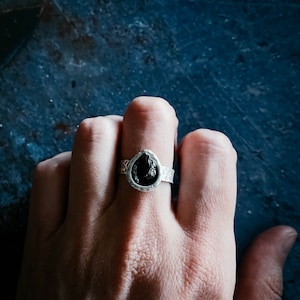 Authentic Raw Meteorite Ring Silver Chunky Teardrop - Etsy