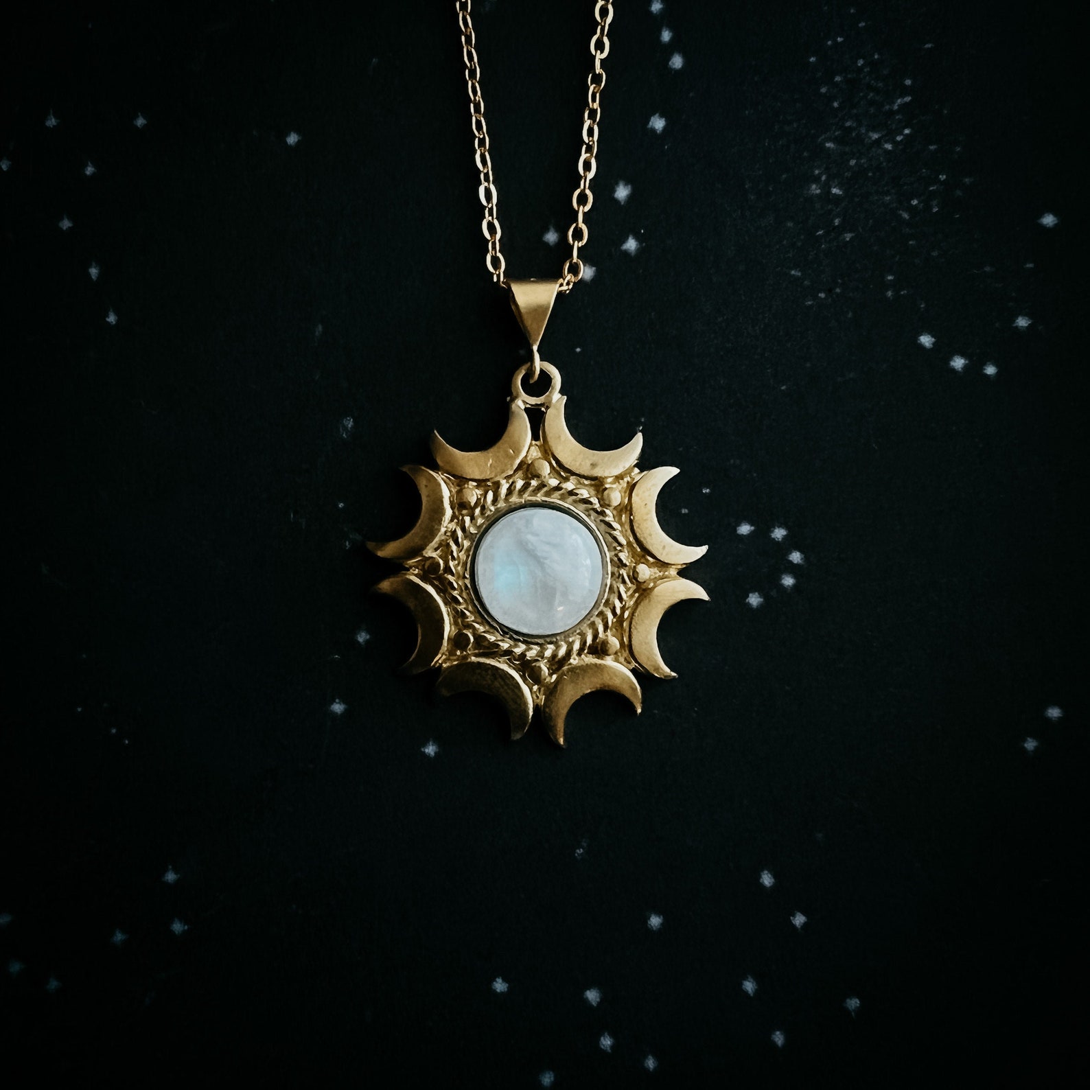 Lunar Witch Necklace - Rainbow Moonstone Pendant - Silver or Gold ...