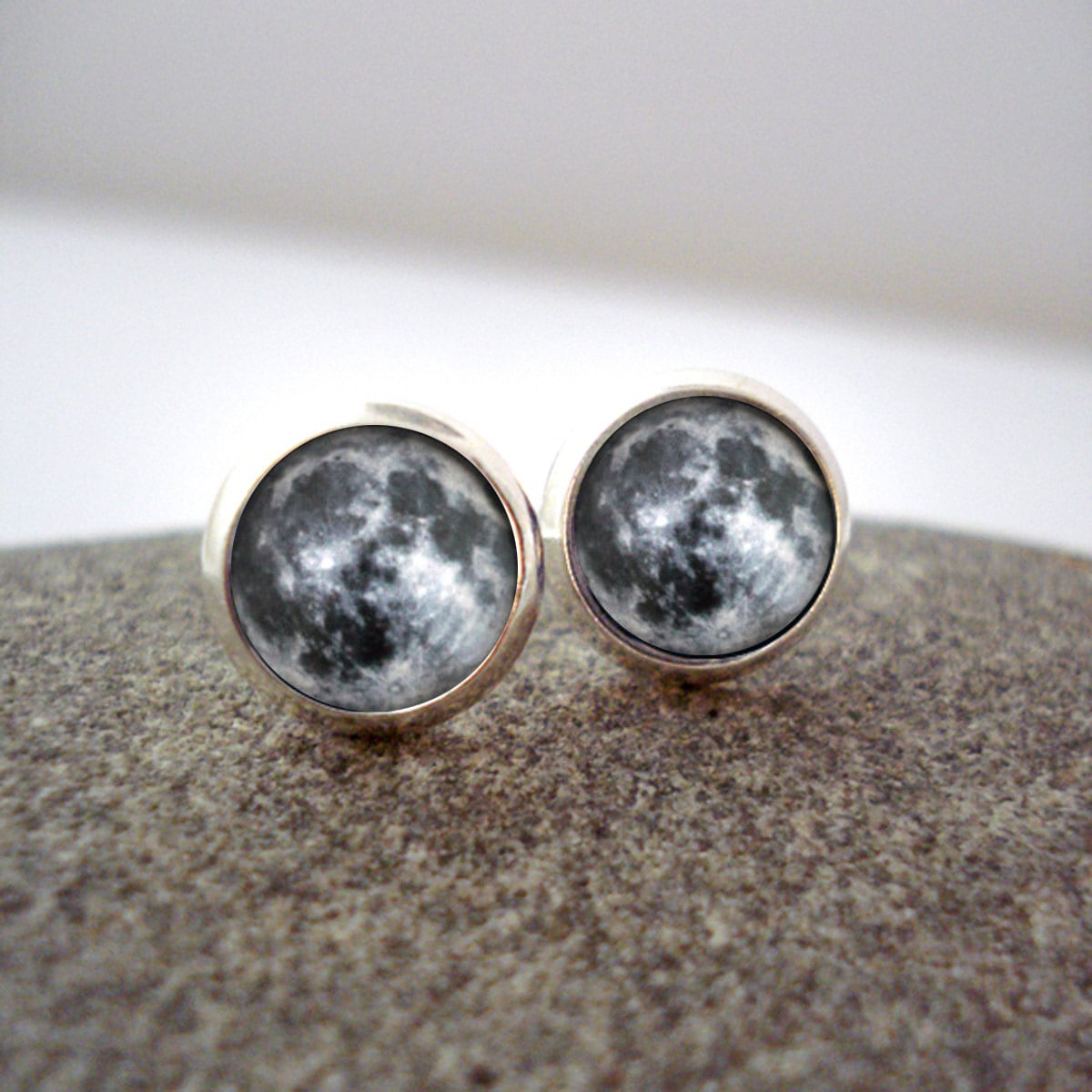 Full Moon Earrings - Tiny Silver Petite Solar System Lunar Studs ...