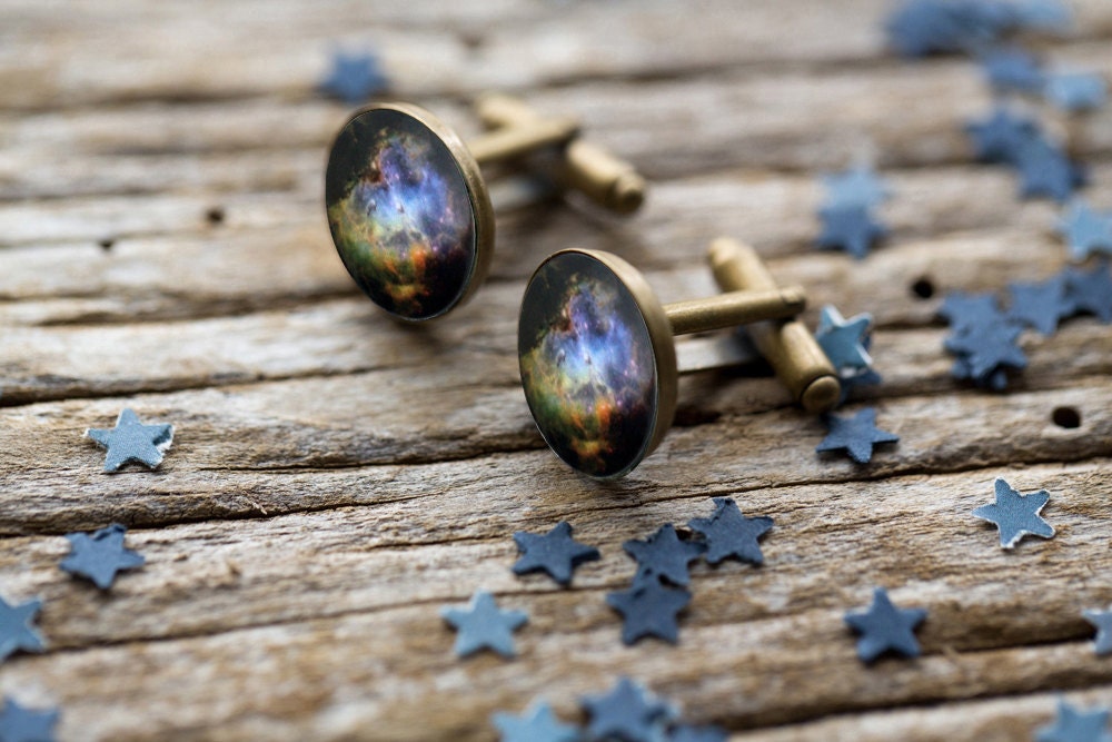 Eagle Nebula Cuff Links - Galaxy Accessories - Green Blue Black - Men ...