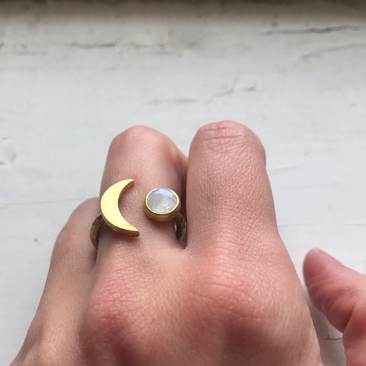 Moon Goddess Ring Crescent Moon With Rainbow Moonstone - Etsy