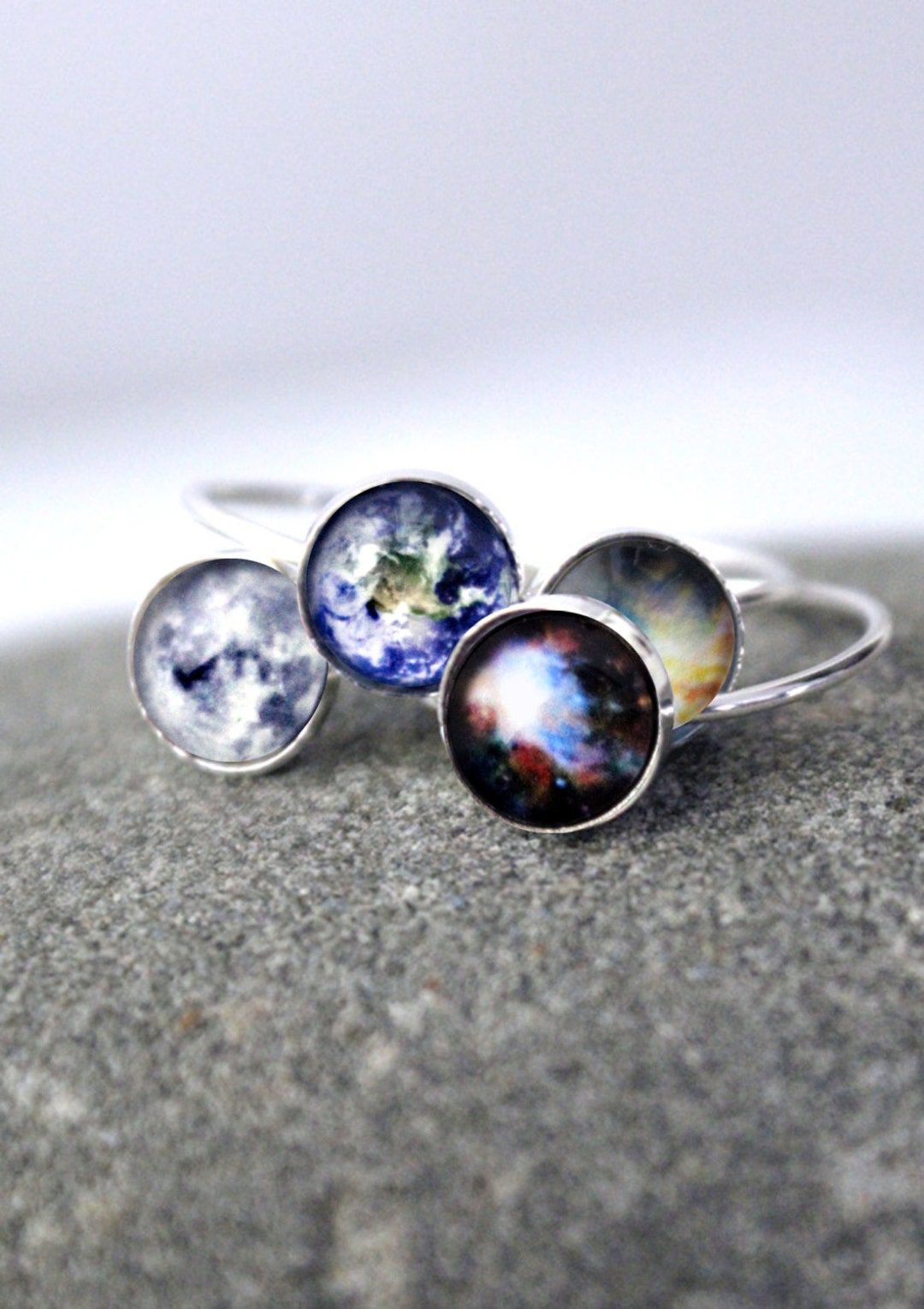 Galaxy Space Ring - Sterling Silver, 8mm, Custom Sized - Petite Solar ...