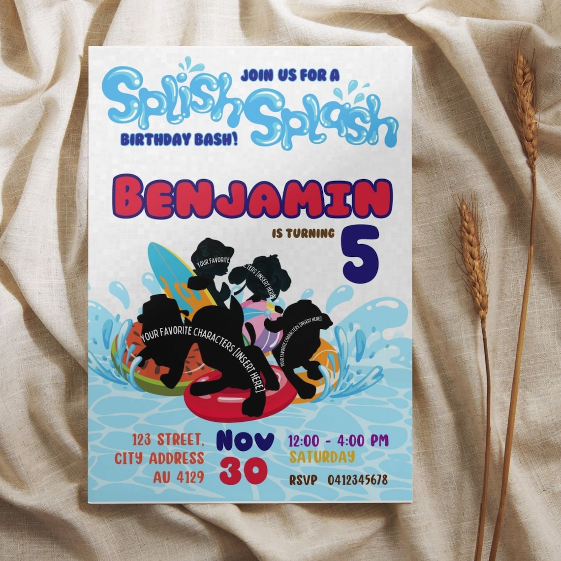 Kids Pool Party Birthday Invitation, Digital Editable Invite, Splish ...