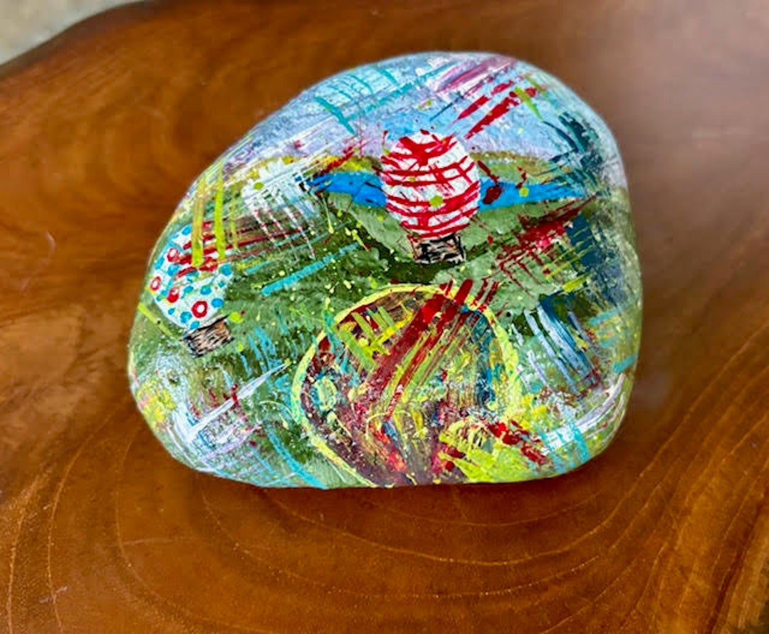 Original Hand Painted Rock/stone "abstract Hot Air Balloons" Acrylic ...