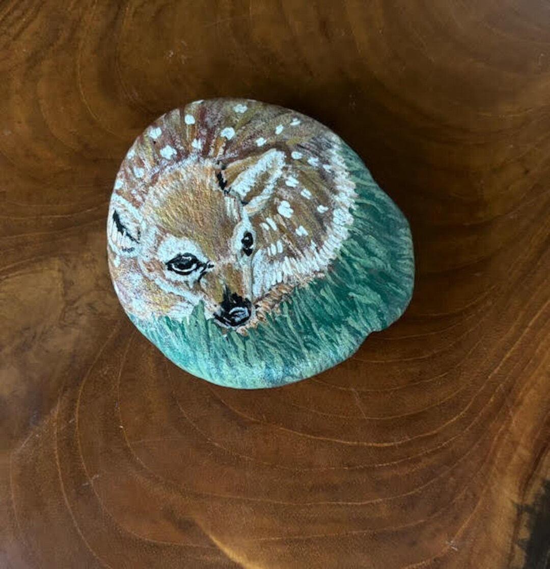 Hand Painted Rock Collectible Miniature Art "baby Fawn" Stone Art ...