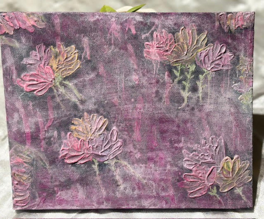 Muted 3D Purple Flowered Original Acrylic Painting - Etsy