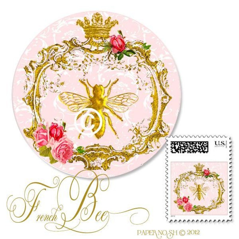French Bee and Crown Seals or Custom Address Labels Set of 12 - Etsy