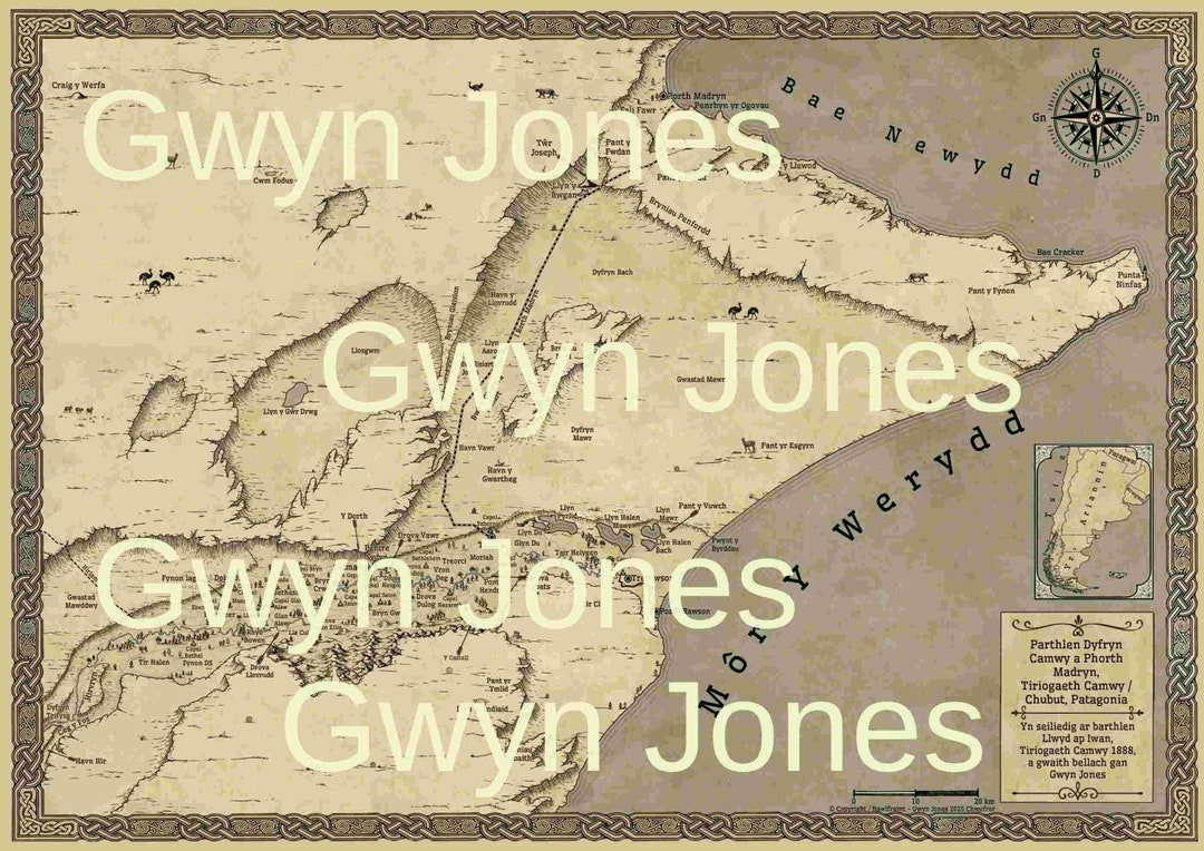 Map O Ddyffryn Camwy Yn Y Wladfa Yn Dangos Enwau Lleoedd Y Gwladfawyr ...