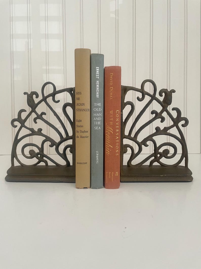 Set of Vintage Wrought Iron Filigree Bookends Pair of Cast Iron ...