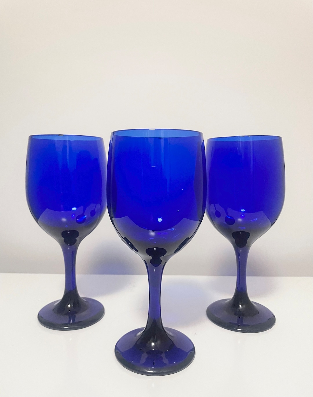 Vintage Cobalt Blue Wine Libbey Glasses Set of 3 Water Tumbler Ice Tea ...
