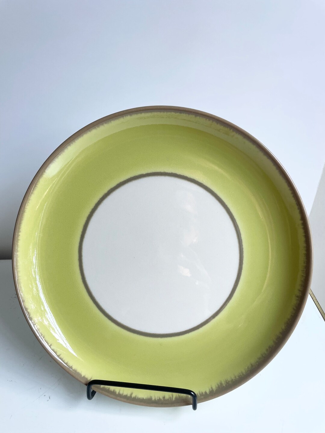 Winfield Pottery Salad Plates Set of 2 in Chartreuse With White & Brown ...
