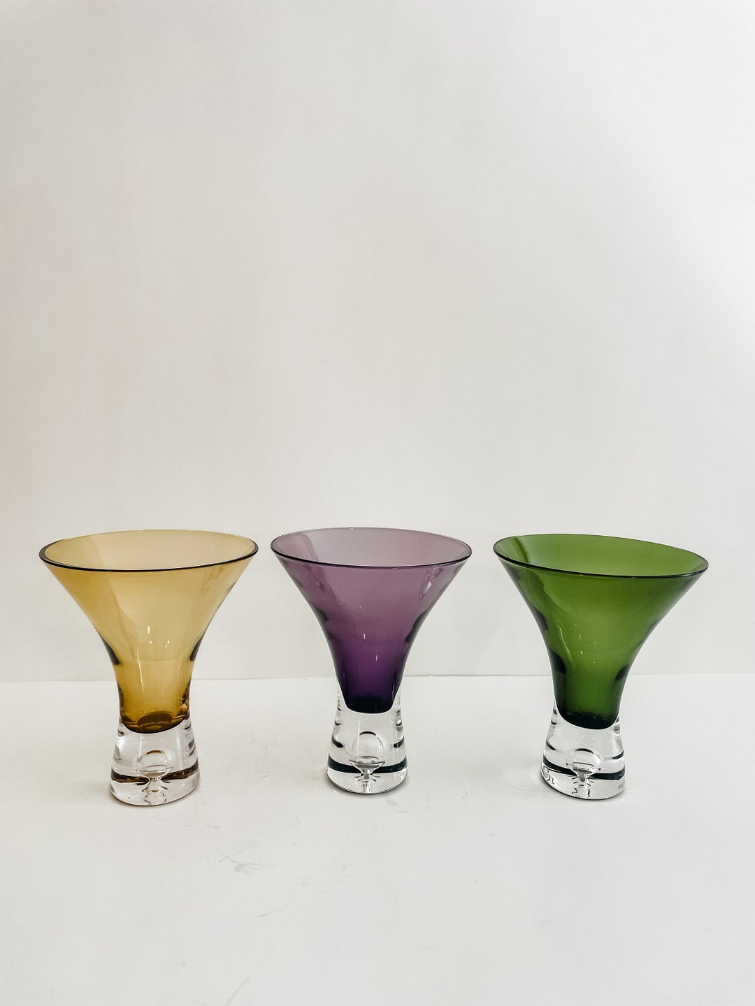 Jewel Tone Shot Glass Set Handblown Stemless Martini Glasses Mid ...