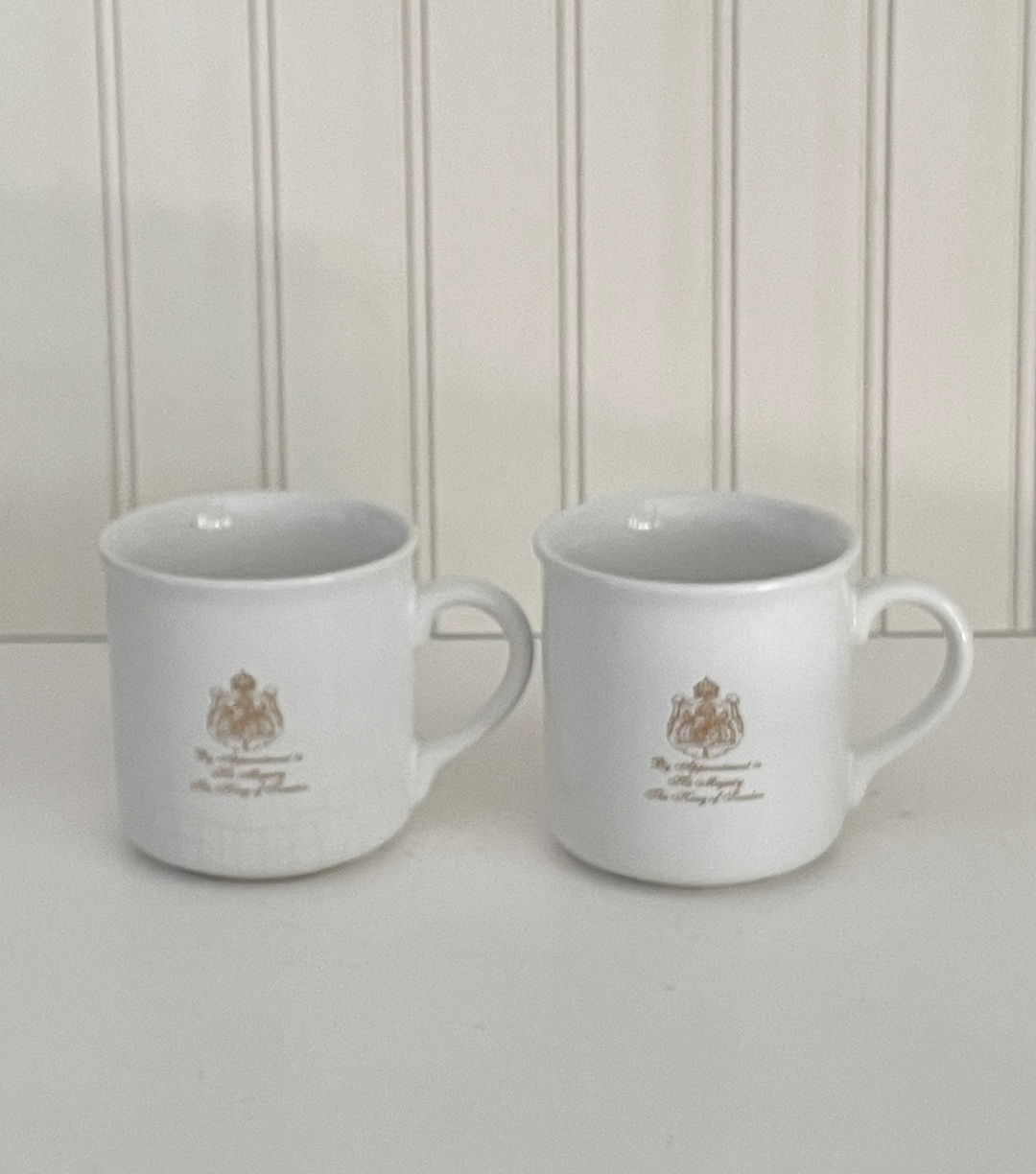 Vintage Gevalia Kaffe Coffee Mugs Pair, White With Gold Lettering, "by ...