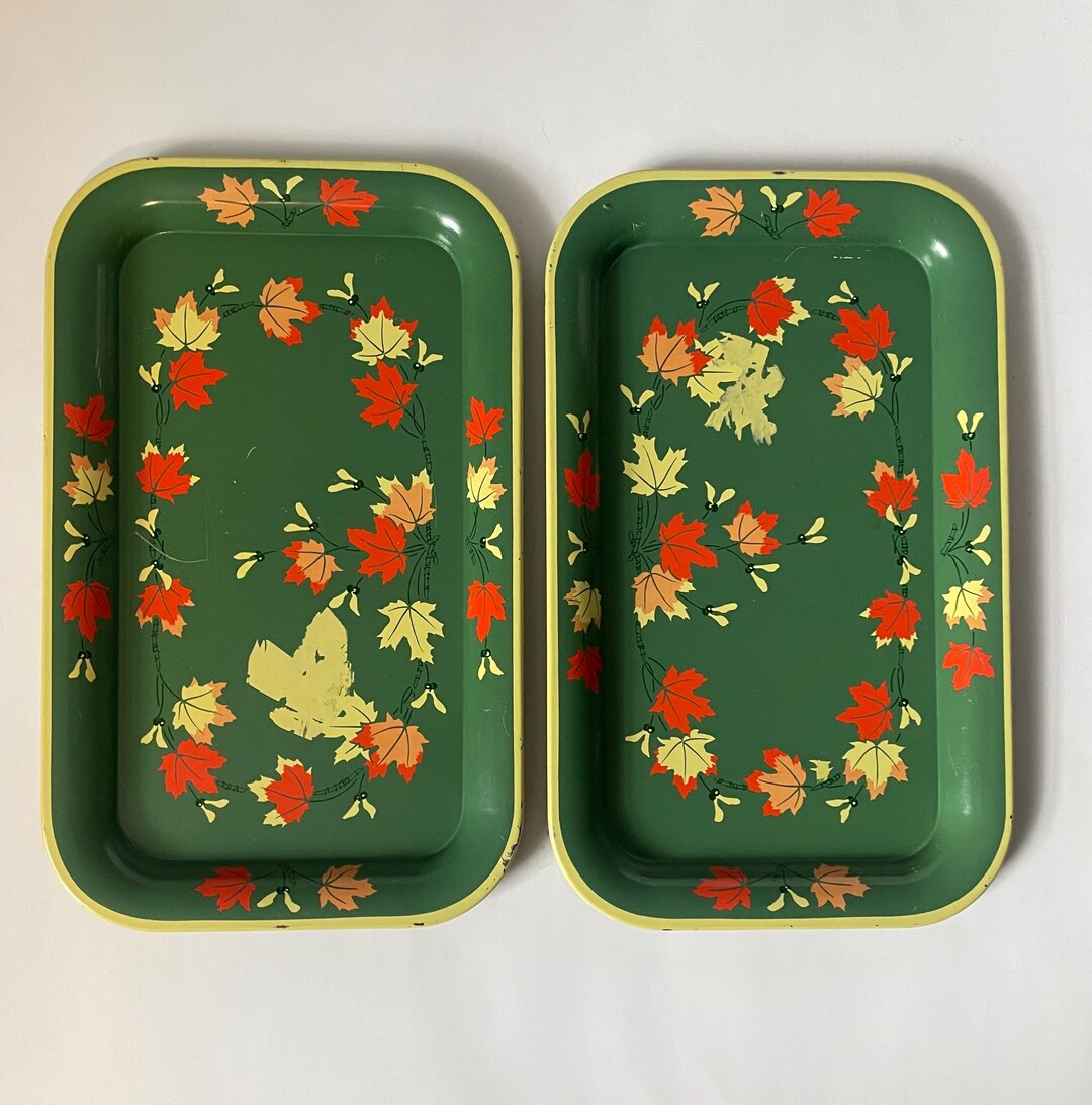 Autumn Tin Trays Fall Leaves Set of 2 Retro Decor - Etsy