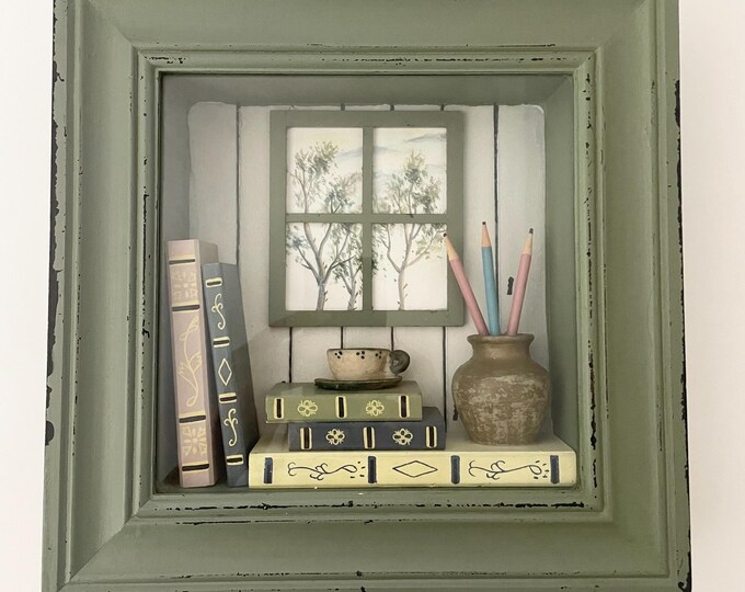 Sage Green Shadow Box Handcrafted Miniature Room Box Shabby Chic Wall ...