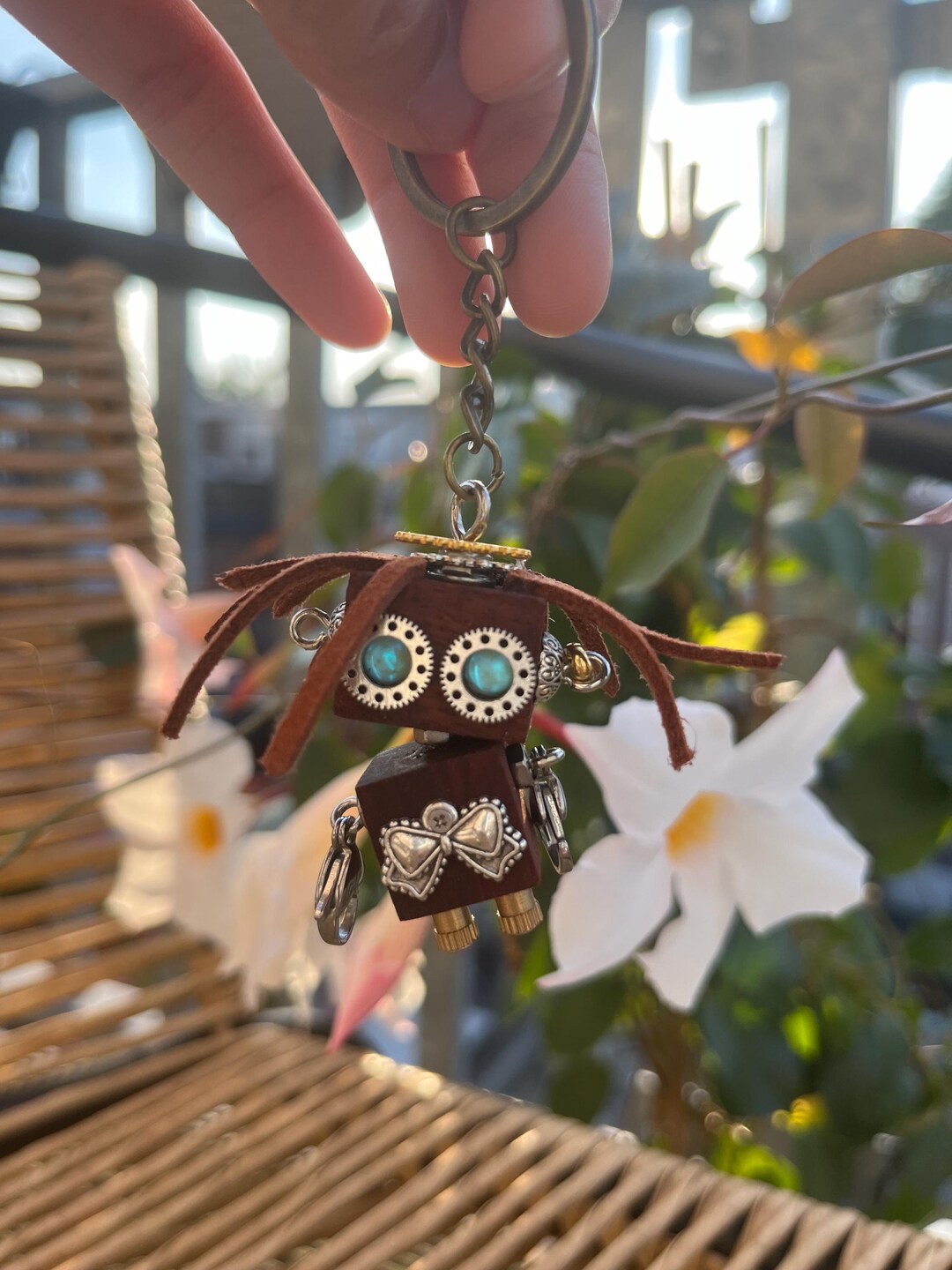 Handmade Wooden Steampunk Mini Robot bohemian Keychain/car Decoration ...