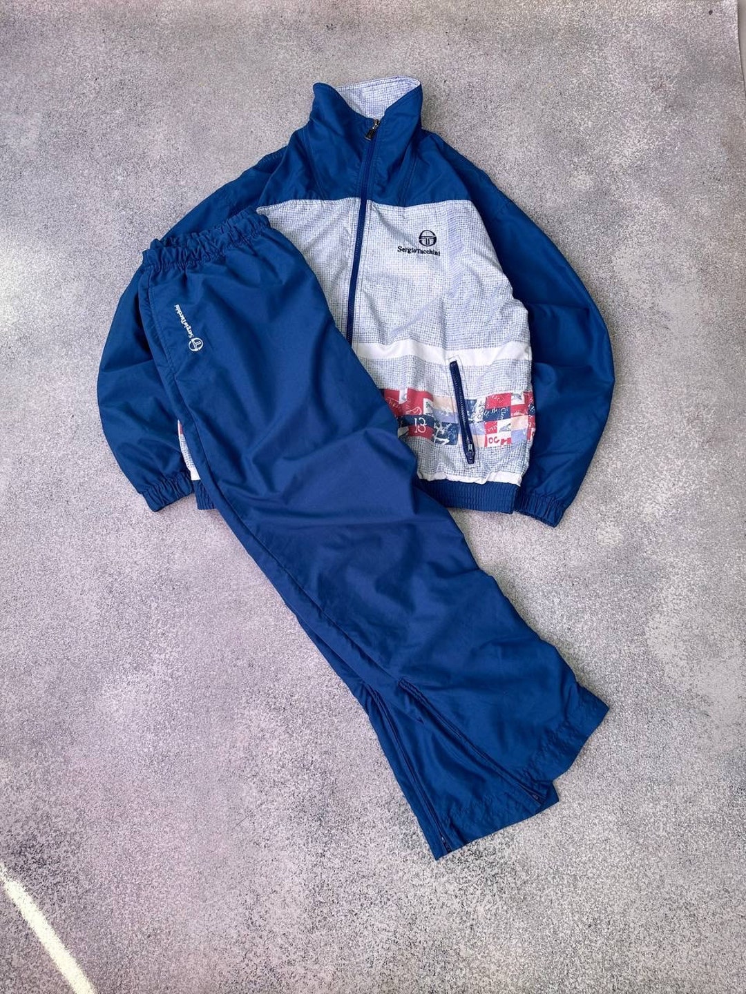 Vintage Sergio Tacchini Italian Blue Tracksuit Track Jacket Sweatpants ...