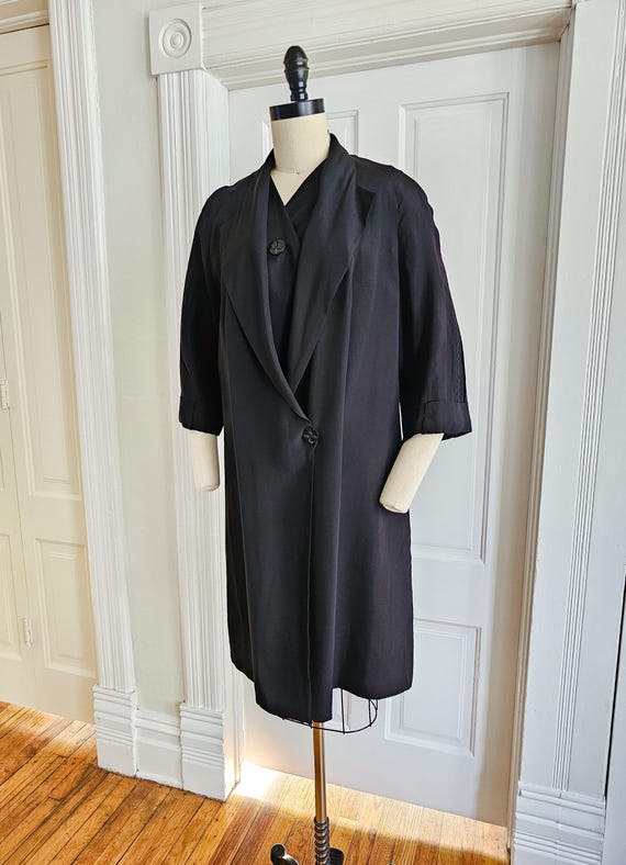 1920s Navy Blue Silk Crepe Duster Coat With Trapunto … - Gem