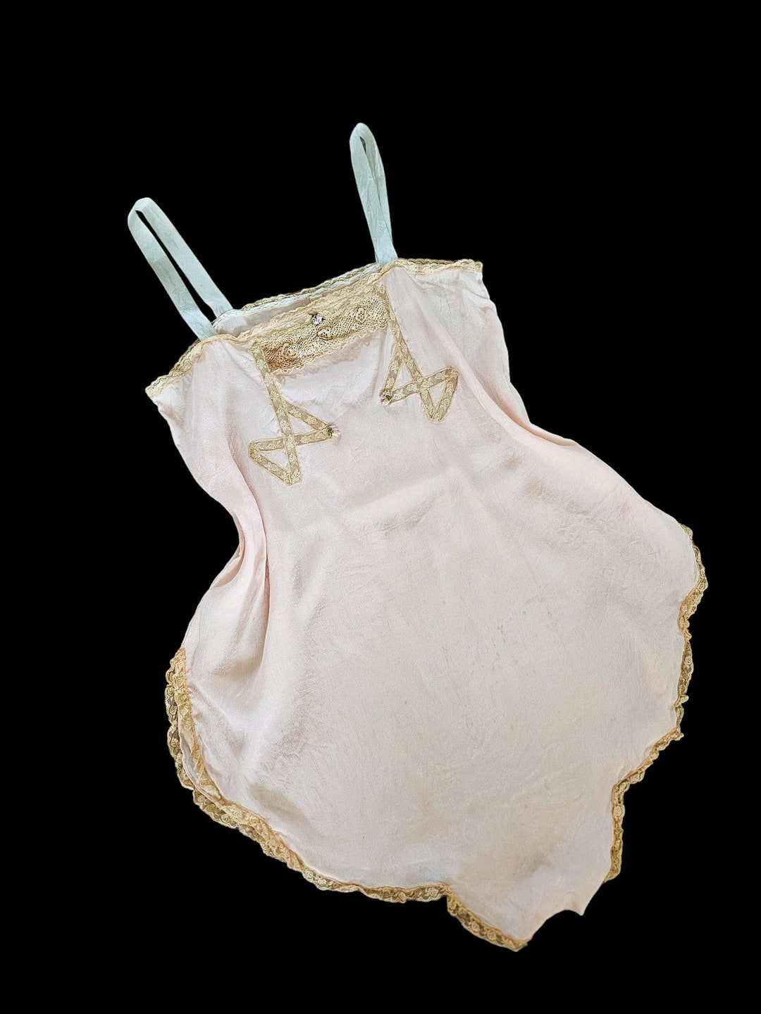 1920s Pink Silk Step in Teddy With Blue Ribbon Straps - Etsy