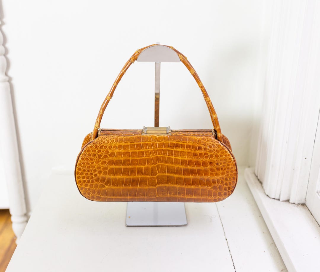 1950s Aligator Purse With Bamboo Style Handle - Etsy