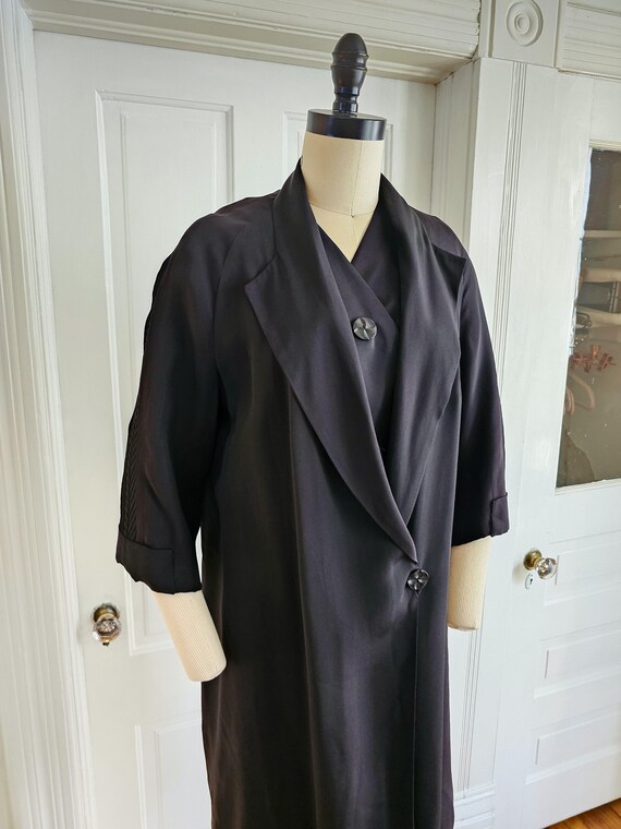 1920s Navy Blue Silk Crepe Duster Coat With Trapunto … - Gem