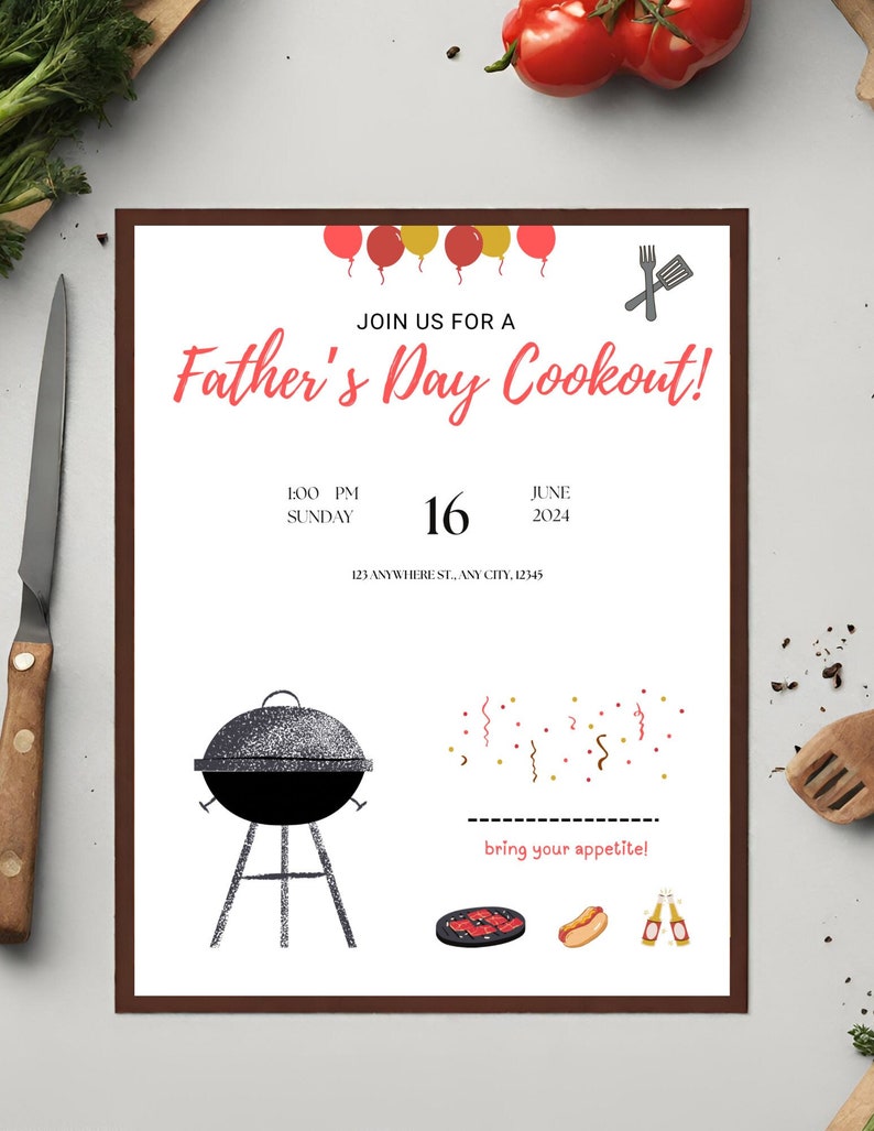 Father’s Day Cookout Invitation, BBQ Template, Editable - Etsy