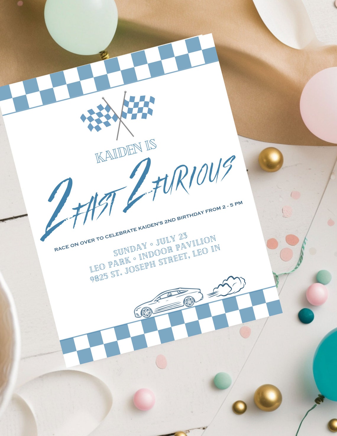 2 Fast 2 Furious, Birthday Party Invitation Template, Editable - Etsy
