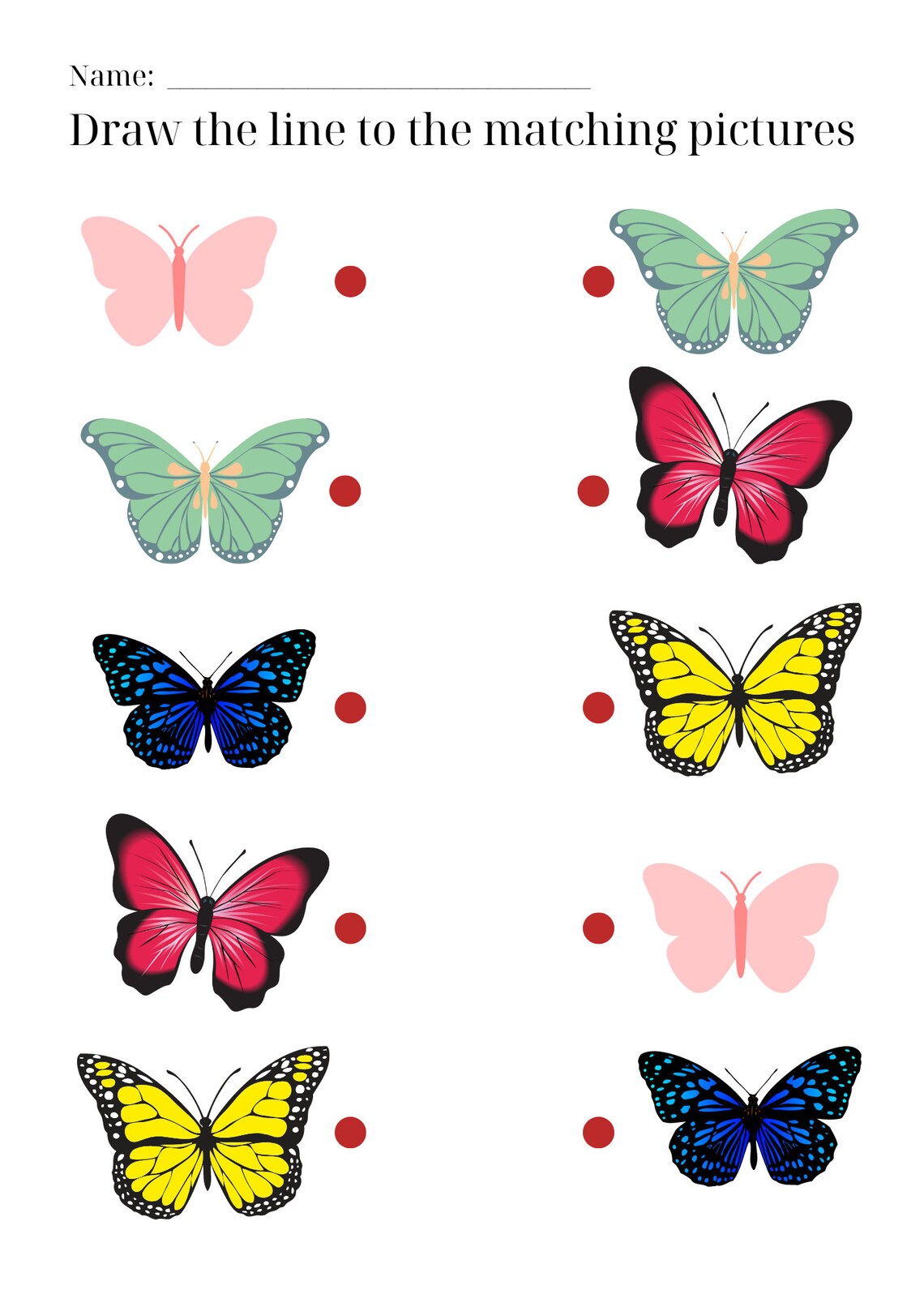 50 Printable Matching Worksheets, Match the Picture, Kindergarten ...