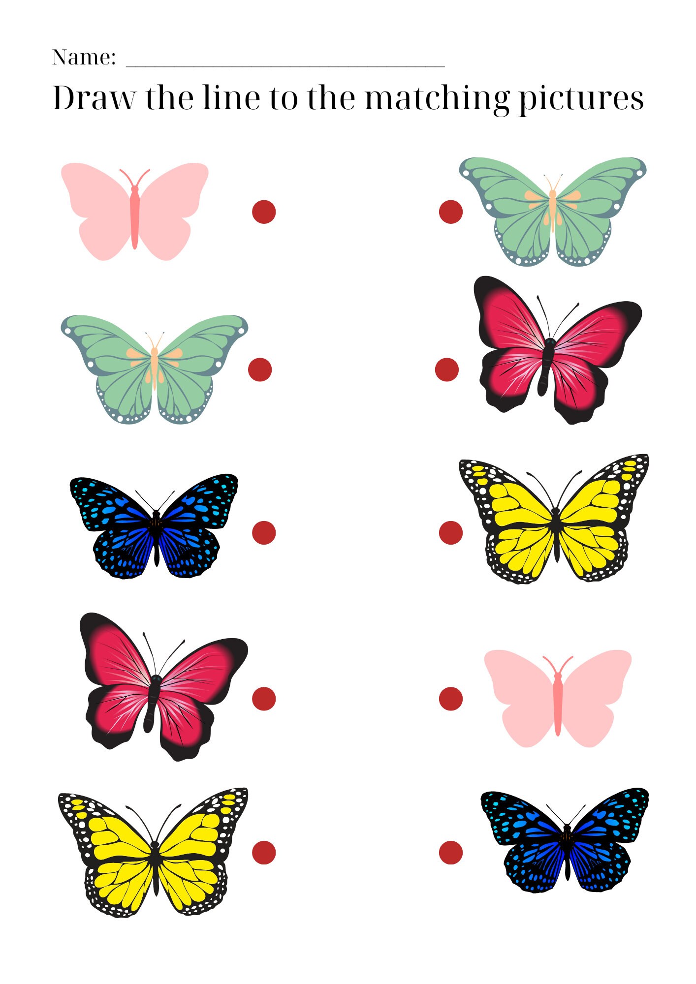 50 Printable Matching Worksheets, Match the Picture, Kindergarten ...