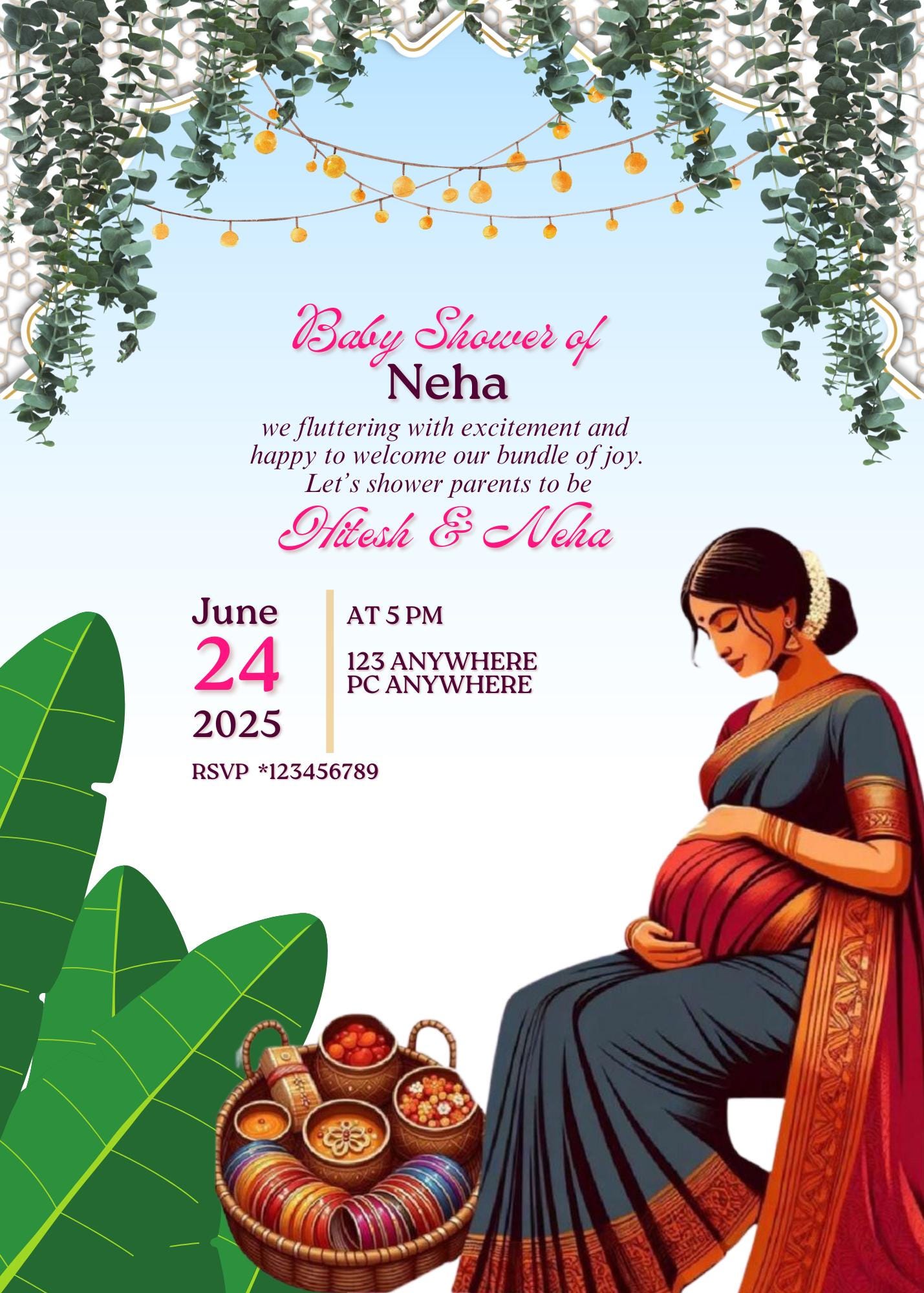 Indian Baby Shower Invitation.. Valaikappu.. Seemantham Invite Whatsapp ...