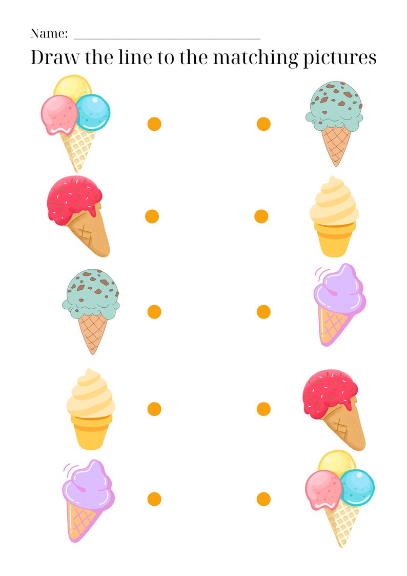 50 Printable Matching Worksheets, Match the Picture, Kindergarten ...