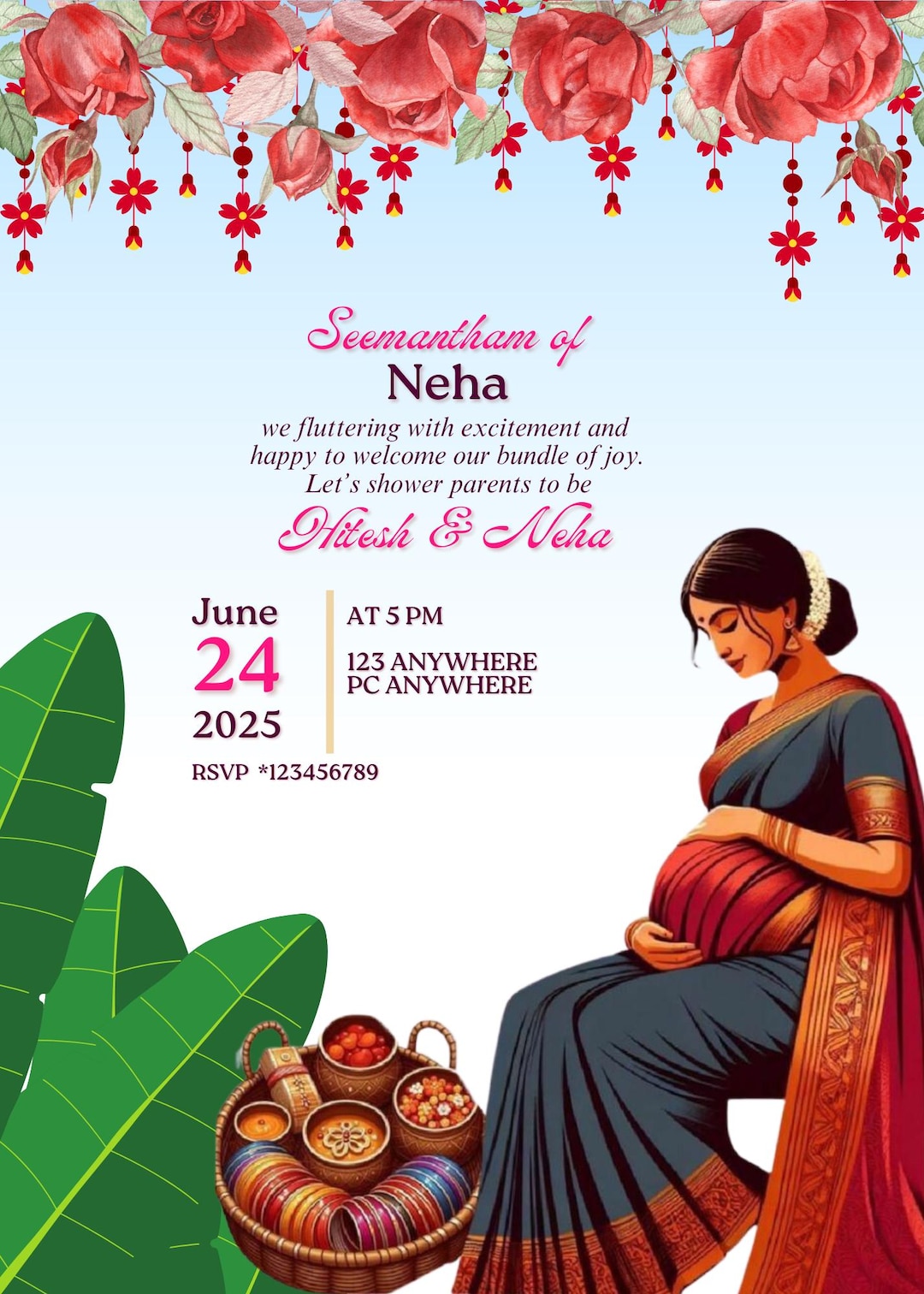 Indian Baby Shower Invitation.. Valaikappu.. Seemantham Invite Whatsapp ...