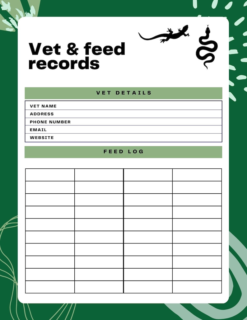 Printable Reptile Record - Etsy