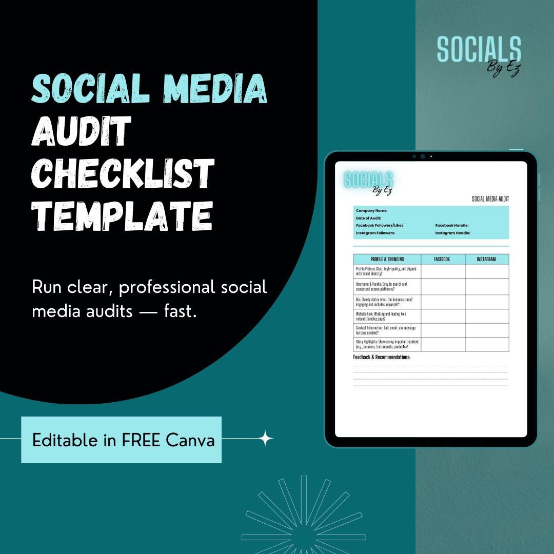 Social Media Audit Checklist Template: Editable Canva Report (instagram ...