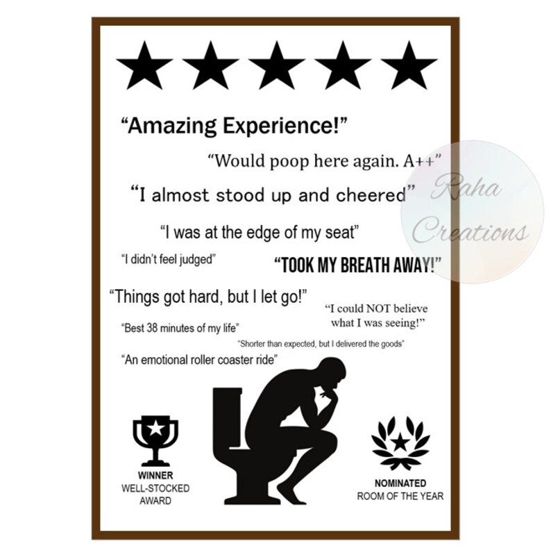 Toilet Bathroom Poster, Funny Toilet Rating Print, Bathroom Rating Sign ...