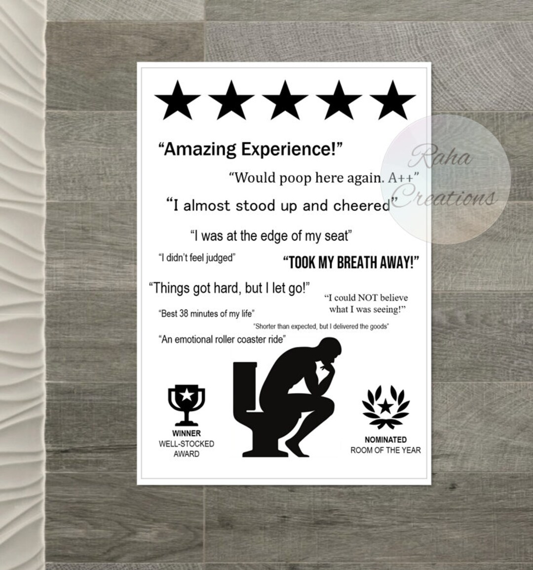 Toilet Bathroom Poster, Funny Toilet Rating Print, Bathroom Rating Sign ...